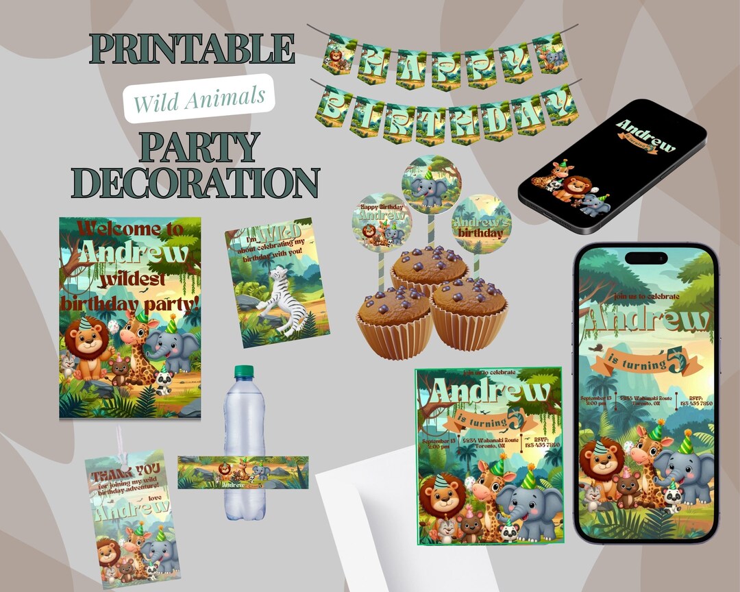Kit Imprimible Animals Birthday, Printable Animals Birthday Party Set ...