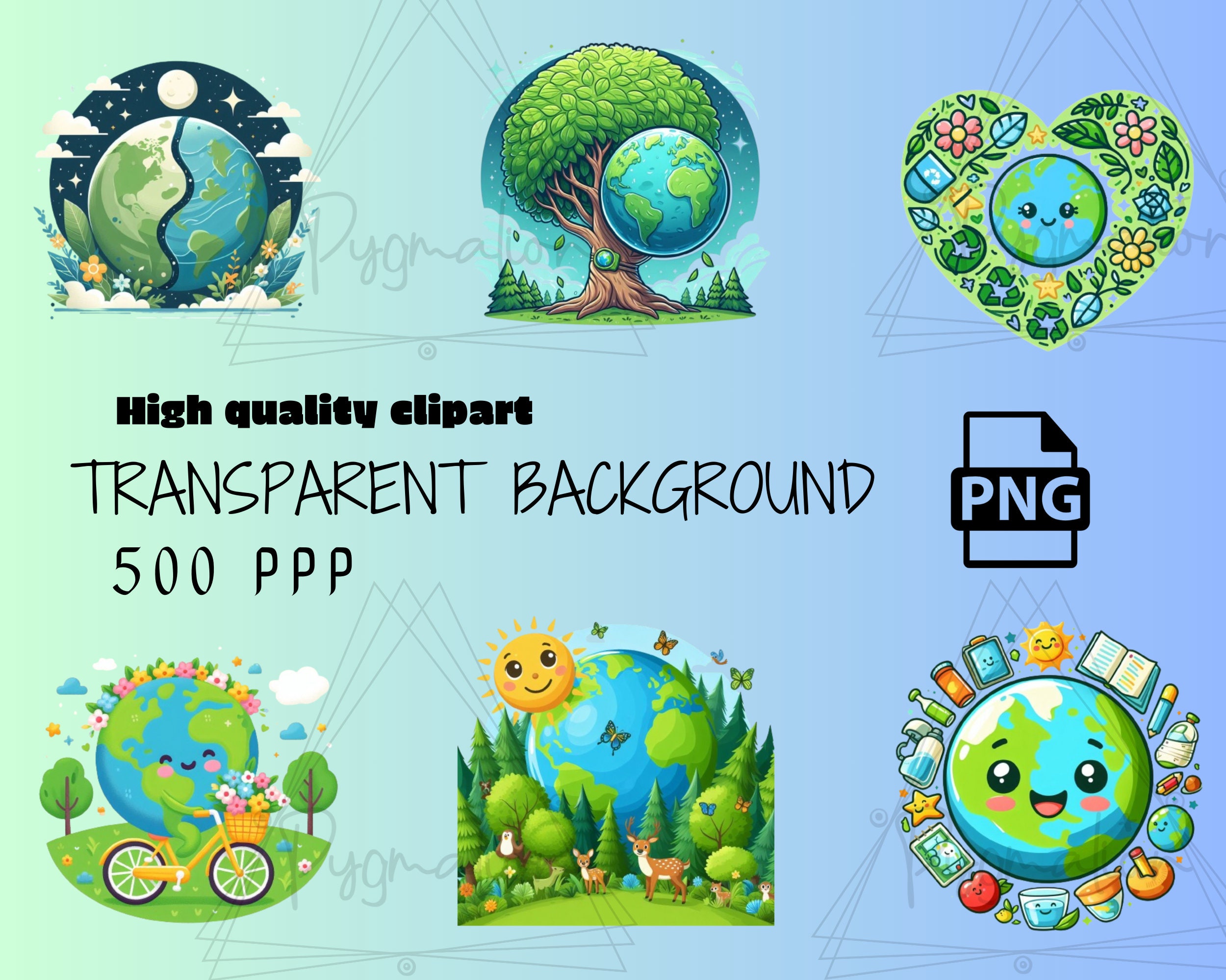 Earth Day Digital Clipart Set Green Planet PNG Images, Eco-friendly PNG ...