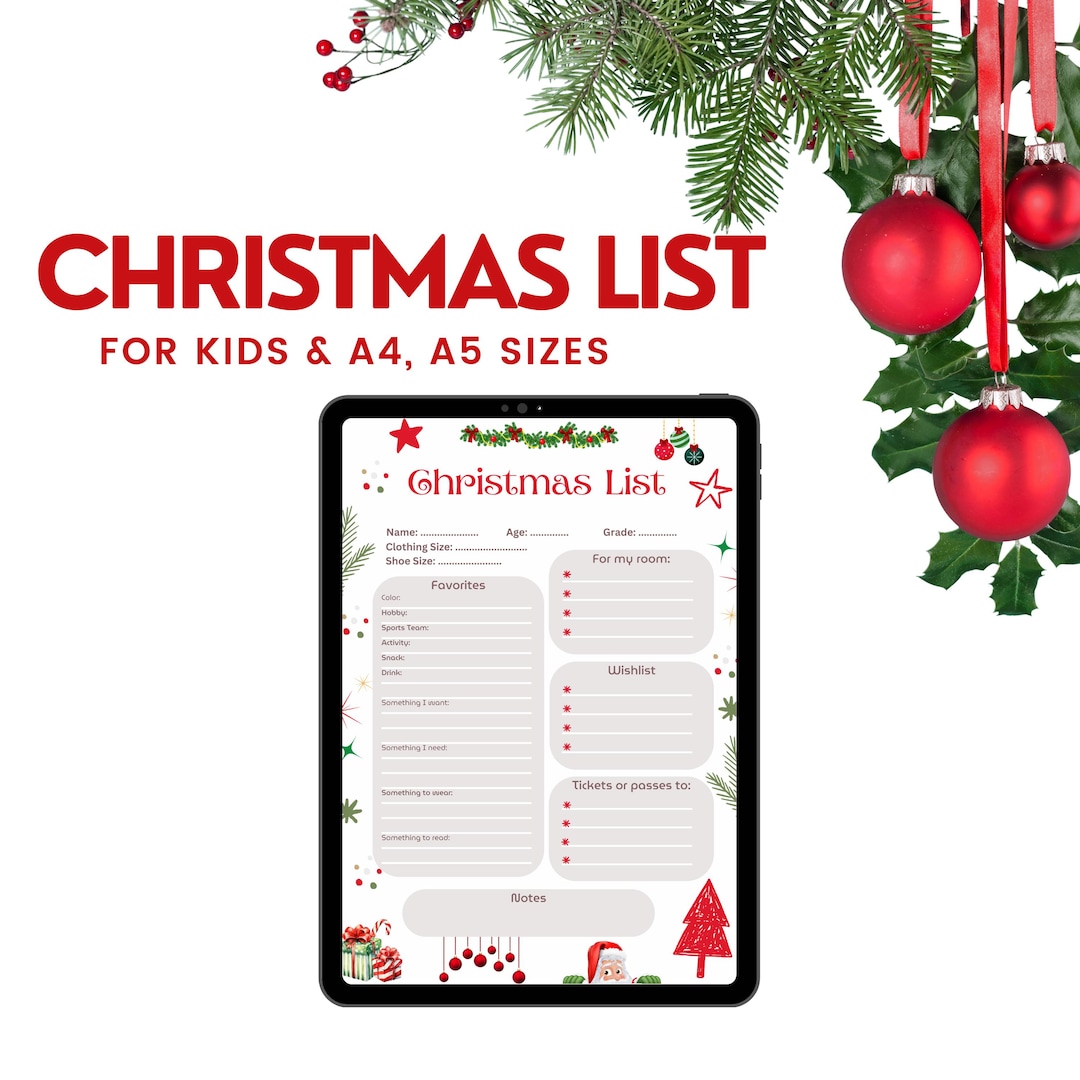 Kids Christmas Wish List, Printable Gift Wish List, Children's X-mas ...