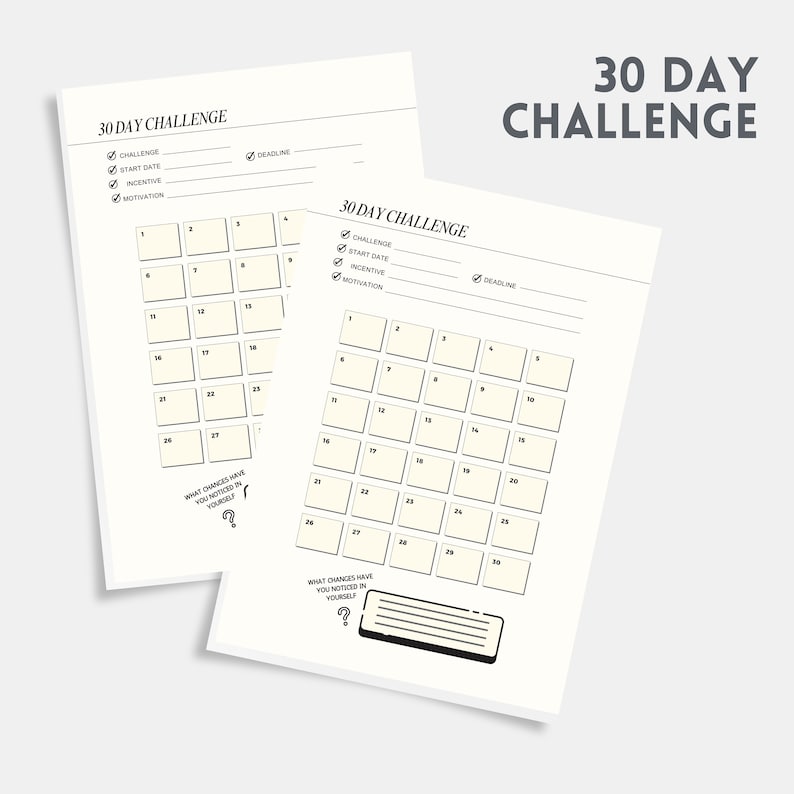 30 Day Challenge Tracker Printable, 30 Days Goal Tracker, Habit Forming ...