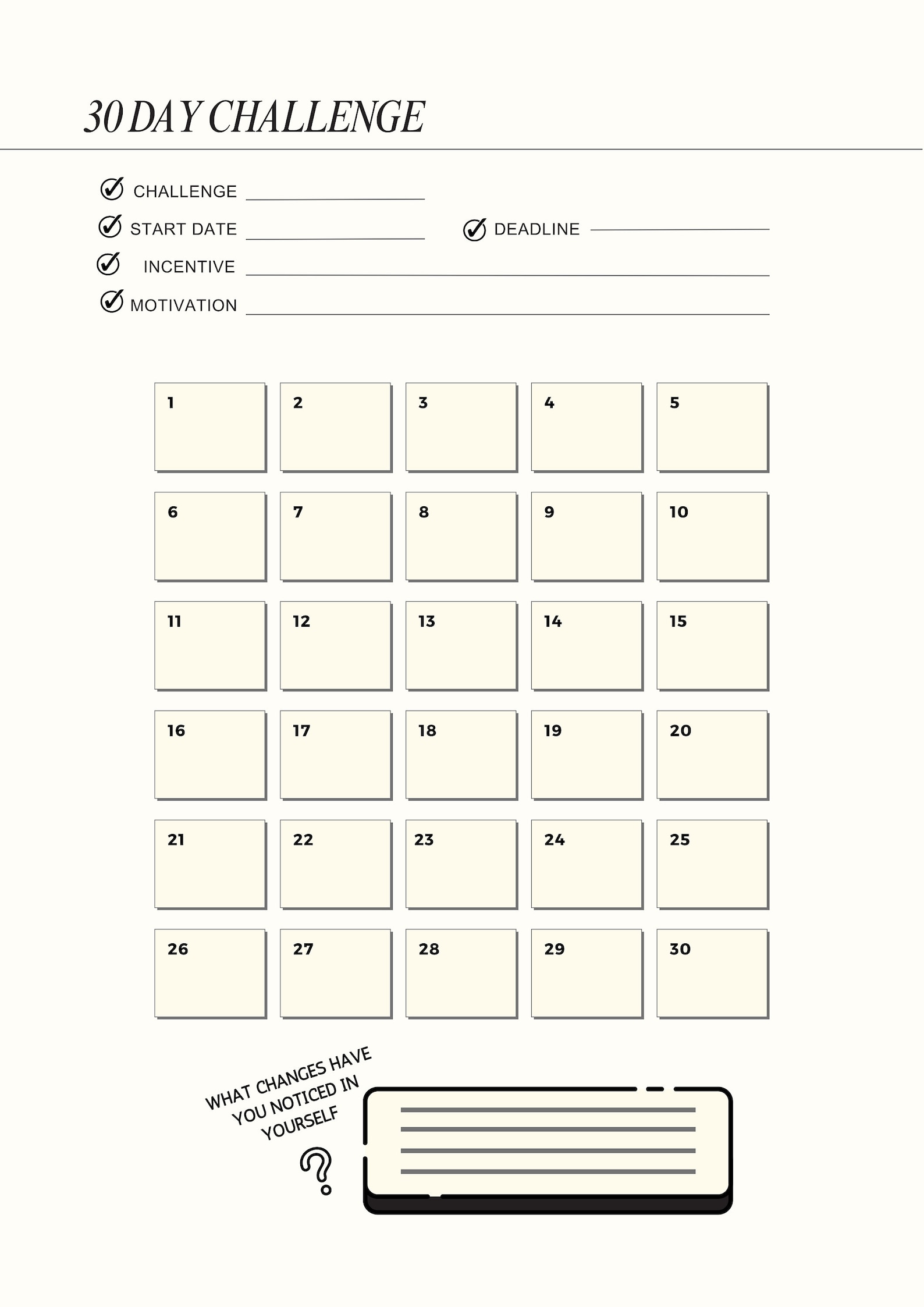 30 Day Challenge Tracker Printable, 30 Days Goal Tracker, Habit Forming ...