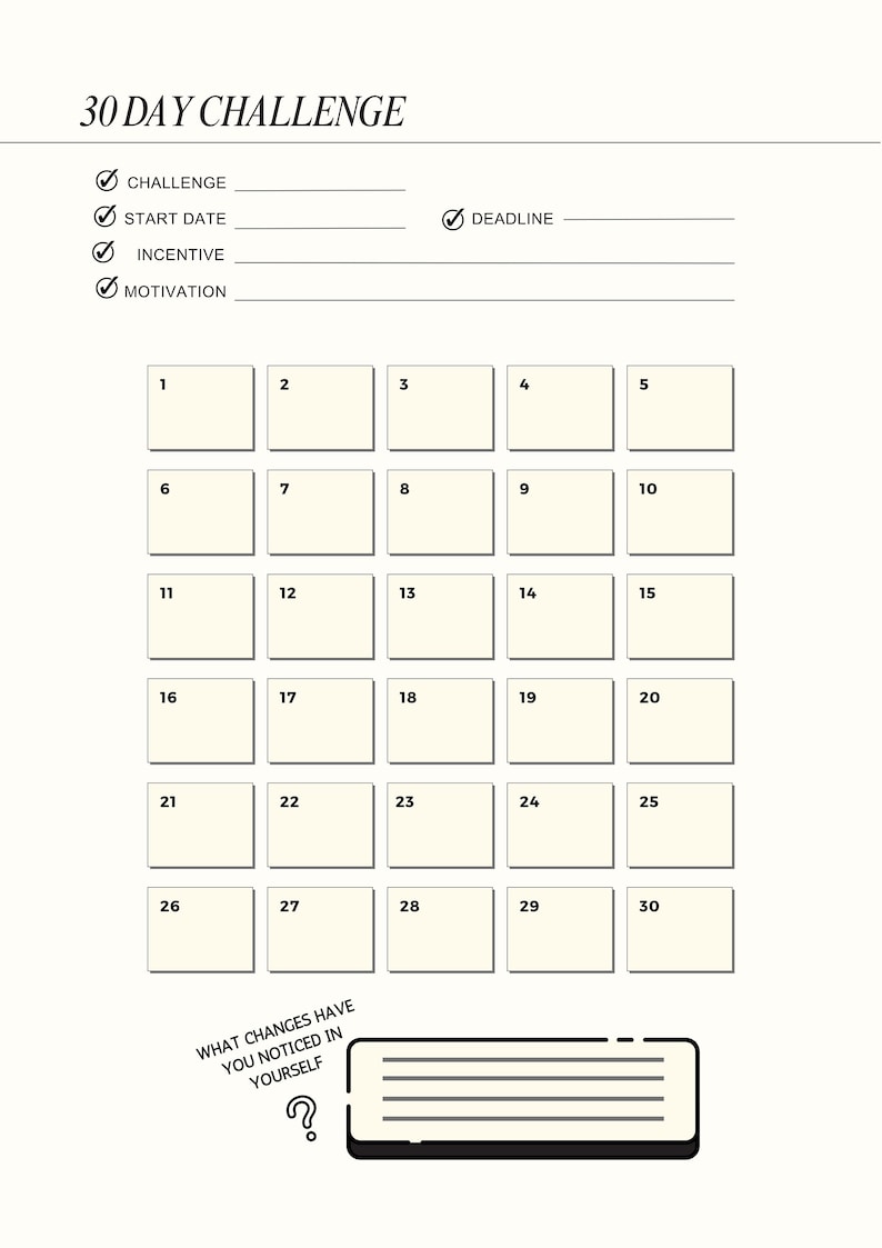 30 Day Challenge Tracker Printable, 30 Days Goal Tracker, Habit Forming ...