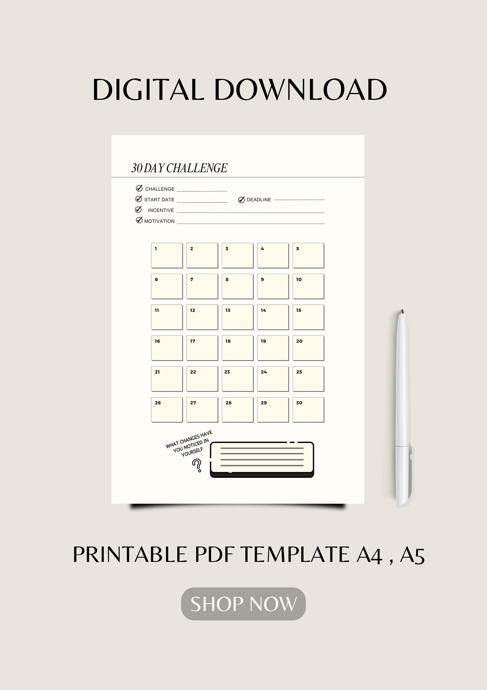 30 Day Challenge Tracker Printable, 30 Days Goal Tracker, Habit Forming ...
