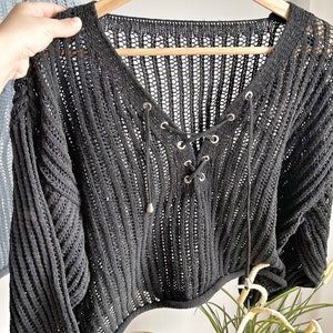Tie Front Summer Knitted Sweater, Gift for Her, Cropped Crochet Top ...