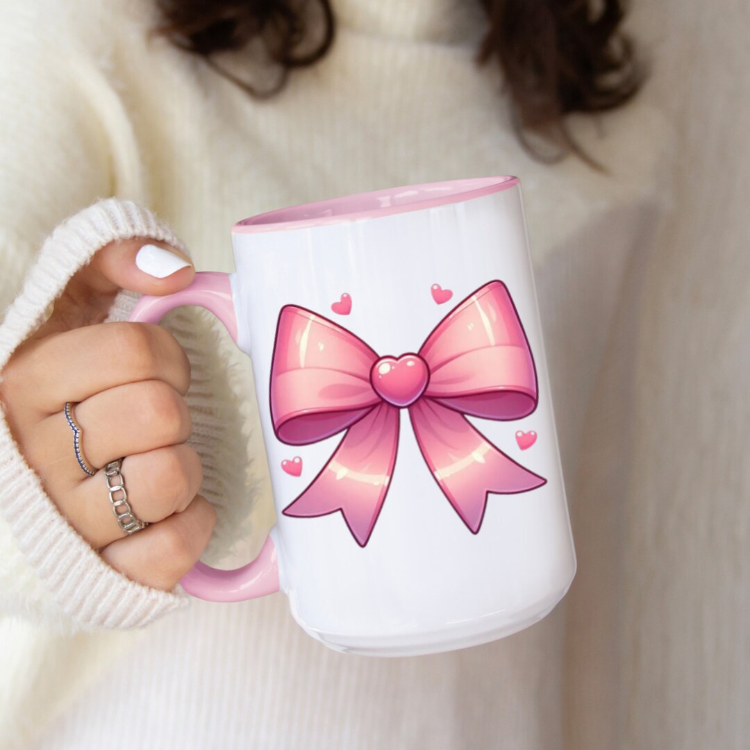 15 Oz Coquette Mug Girly Mug Pink Bow Cute Mug Chic Gift Tea Time ...