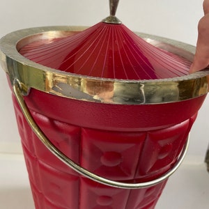 Vintage Lustro-ware Red Plastic Ice Bucket, 1960’s, Gold Rim & Handle ...