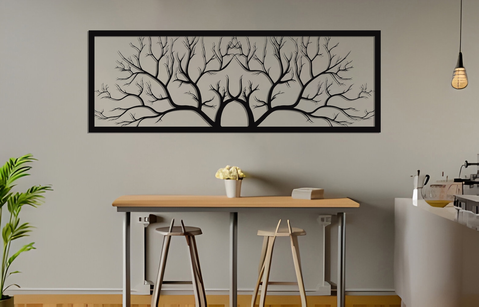 Framed Tree Branch Metal Wall Art: Nature-inspired Design Indoor ...