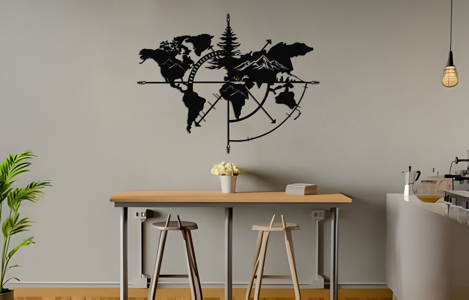 World Map Mountain Metal Wall Art - Wall Decor - Indoor Outdoor Display ...