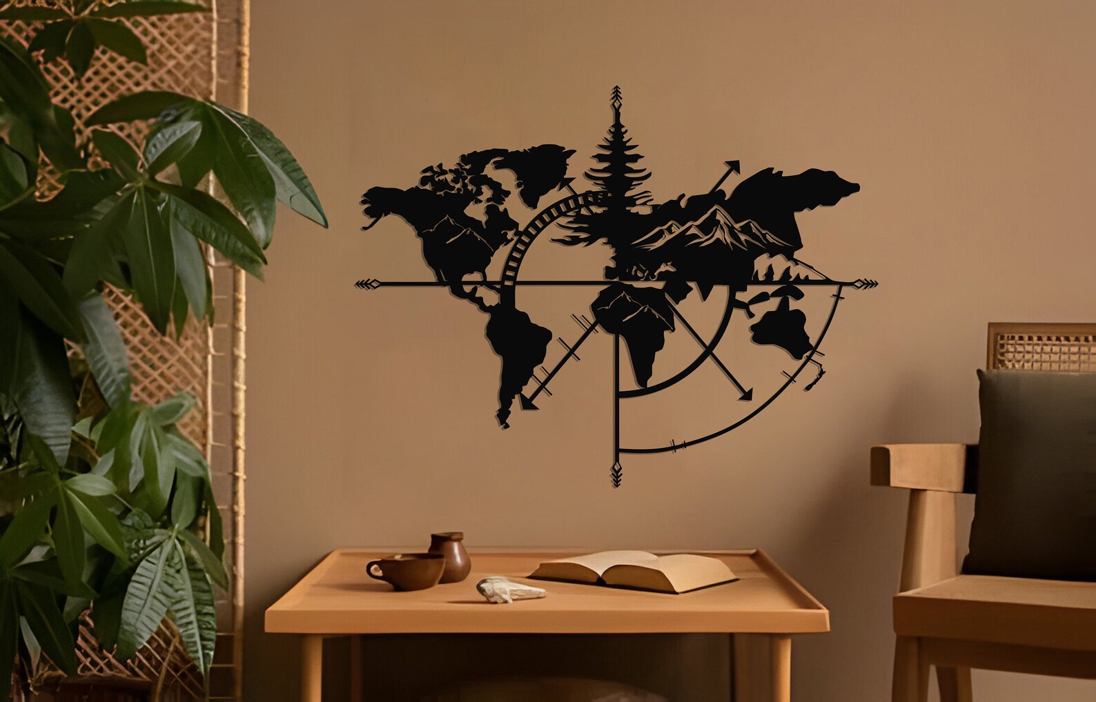 World Map Mountain Metal Wall Art - Wall Decor - Indoor Outdoor Display ...
