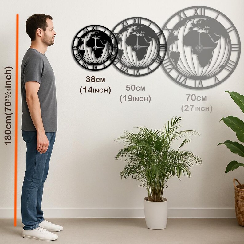 World Map Metal Wall Clock: Roman Numerals, Silent 3D Steel Clock - Etsy