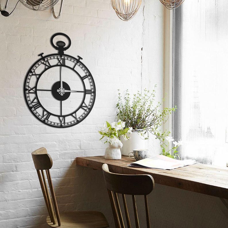 Vintage Pocket Watch Style Metal Wall Clock - Silent, 3D Floating ...