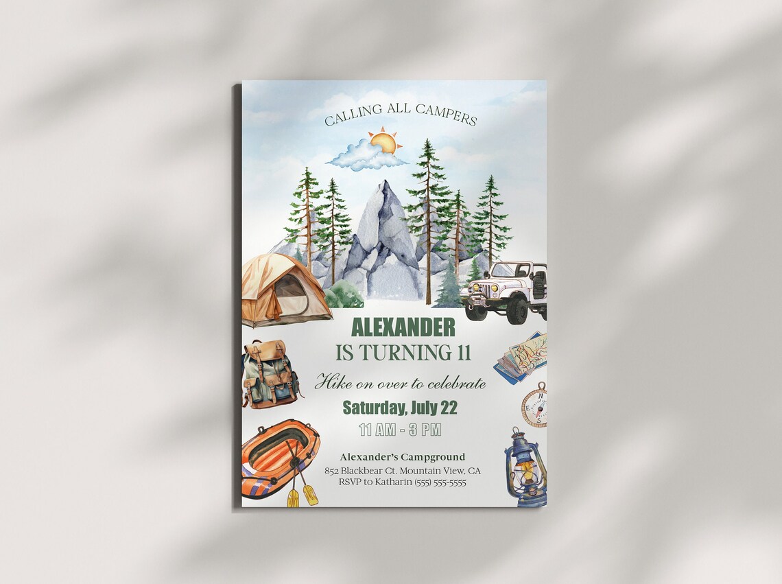 Camping Birthday Thank You Card Camping Editable Template Thank You Card Camp Birthday Thank You ...