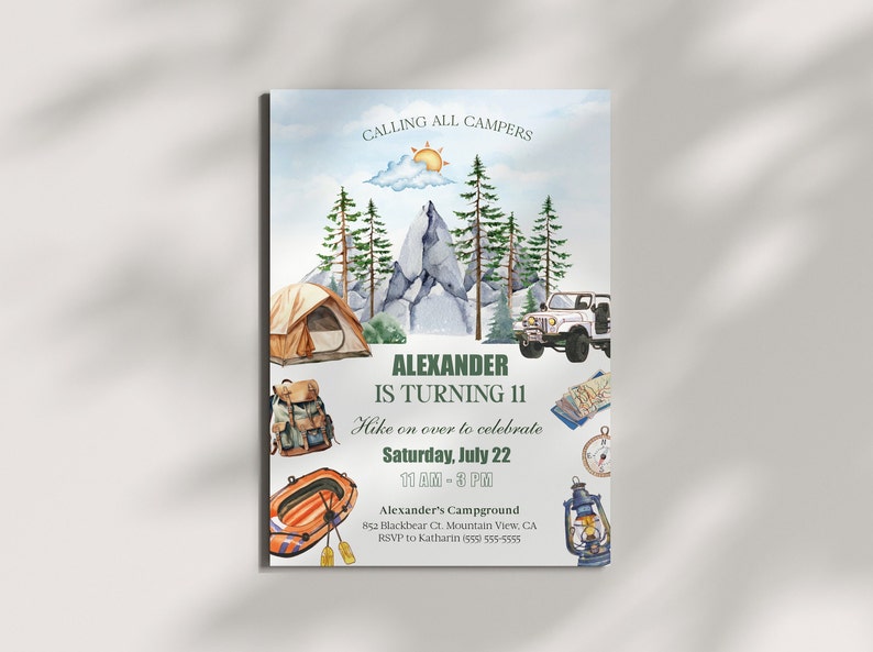 Camping Birthday Thank You Card Camping Editable Template Thank You ...