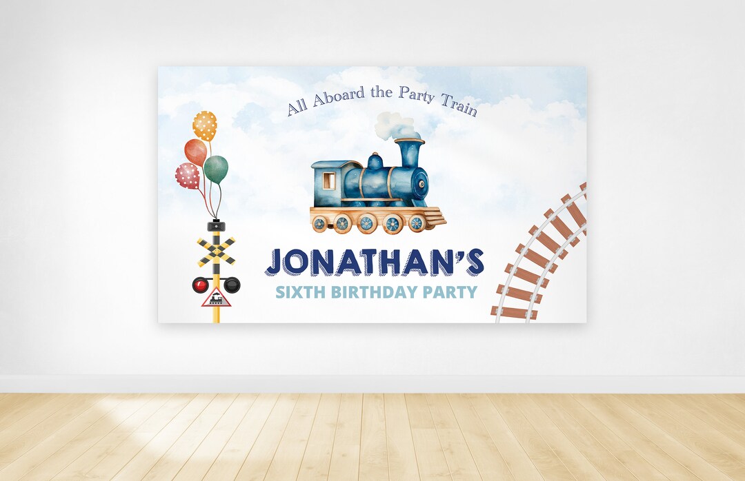 Train Birthday Backdrop Banner Boys Birthday Photo Backdrop Trains Wall ...