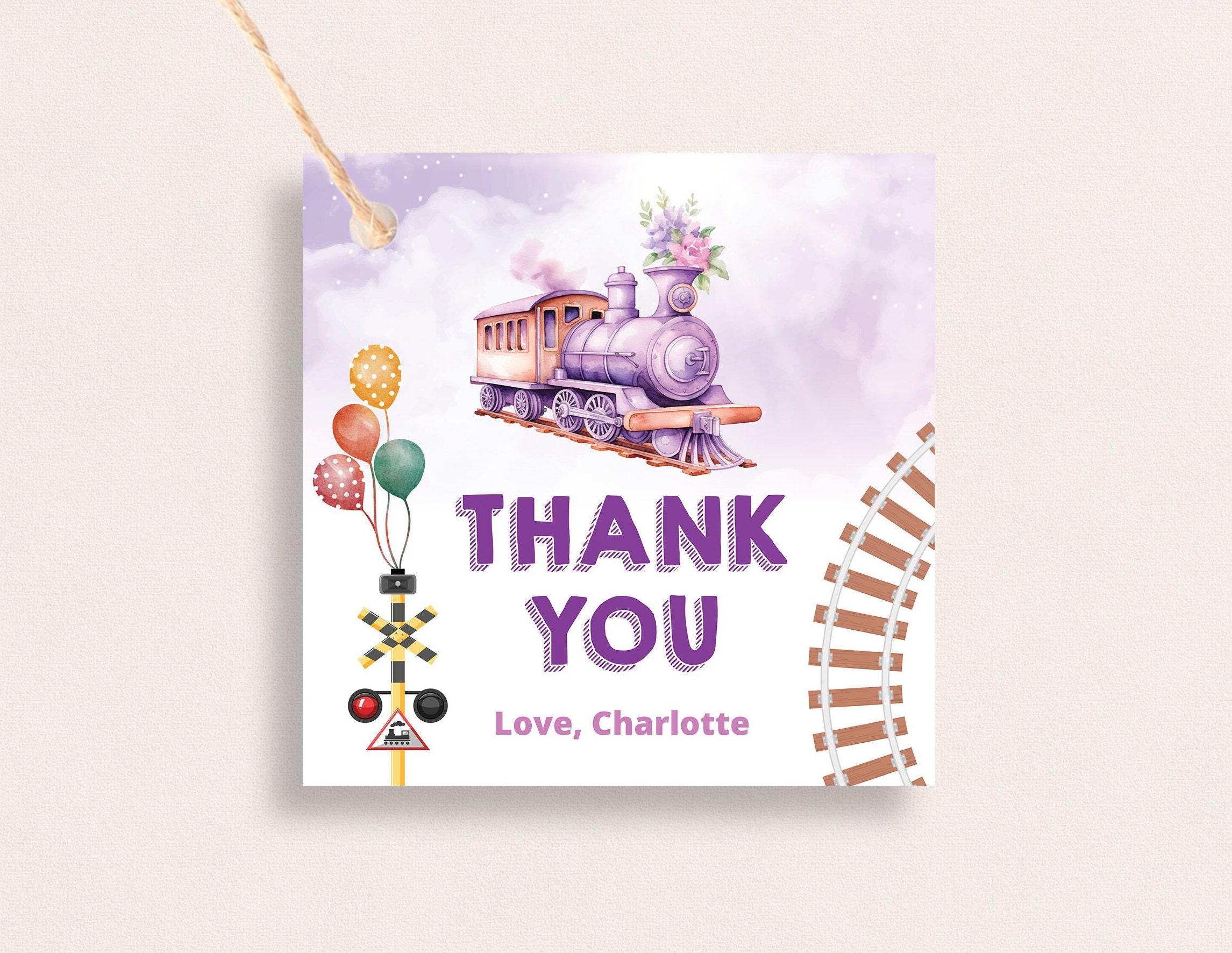 Train Birthday Thank You Card Girls Train Thank You Card Trains ...