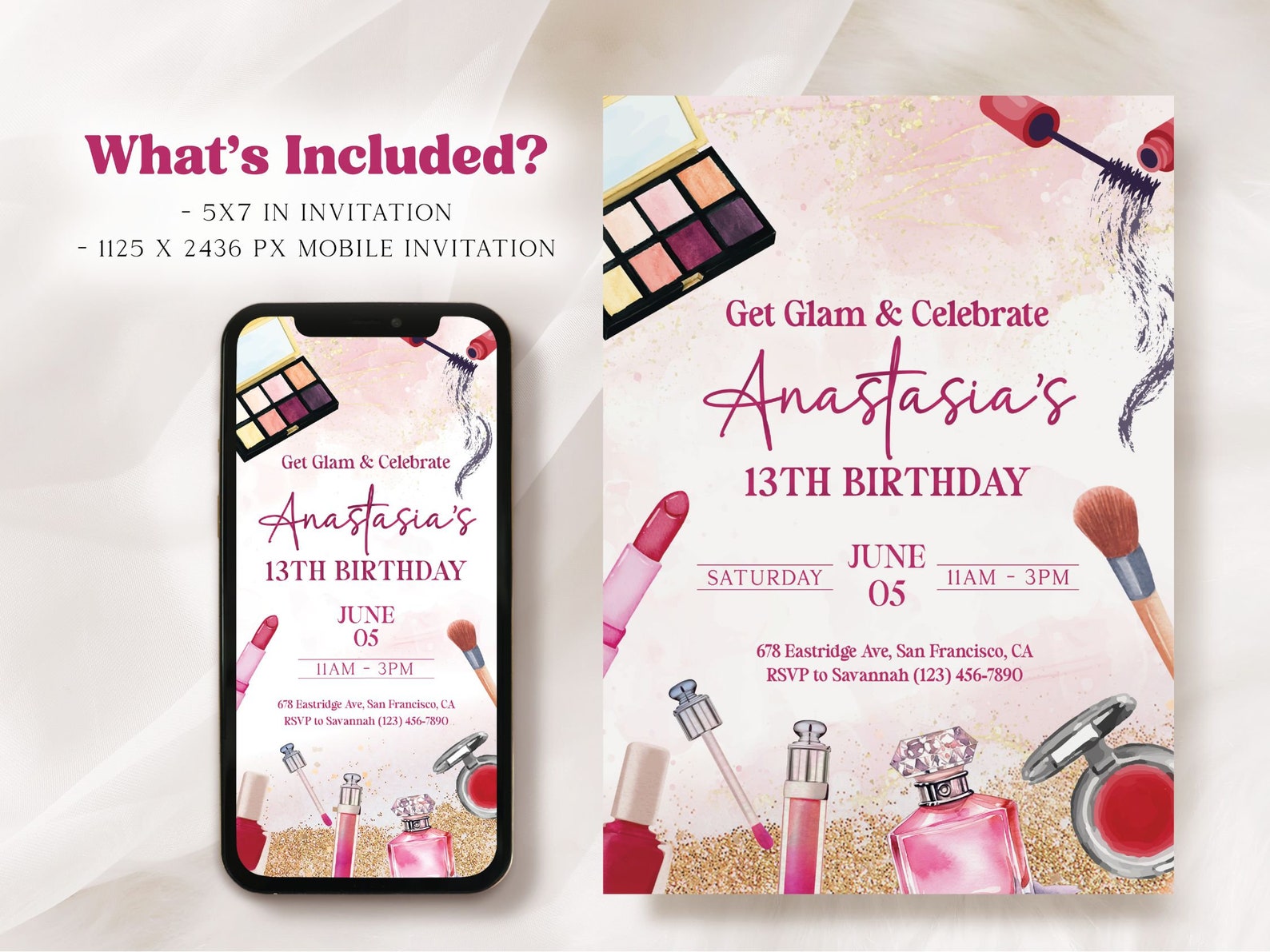 Makeup Birthday Invitation Make up Editable Template Glam Makeup Teen ...
