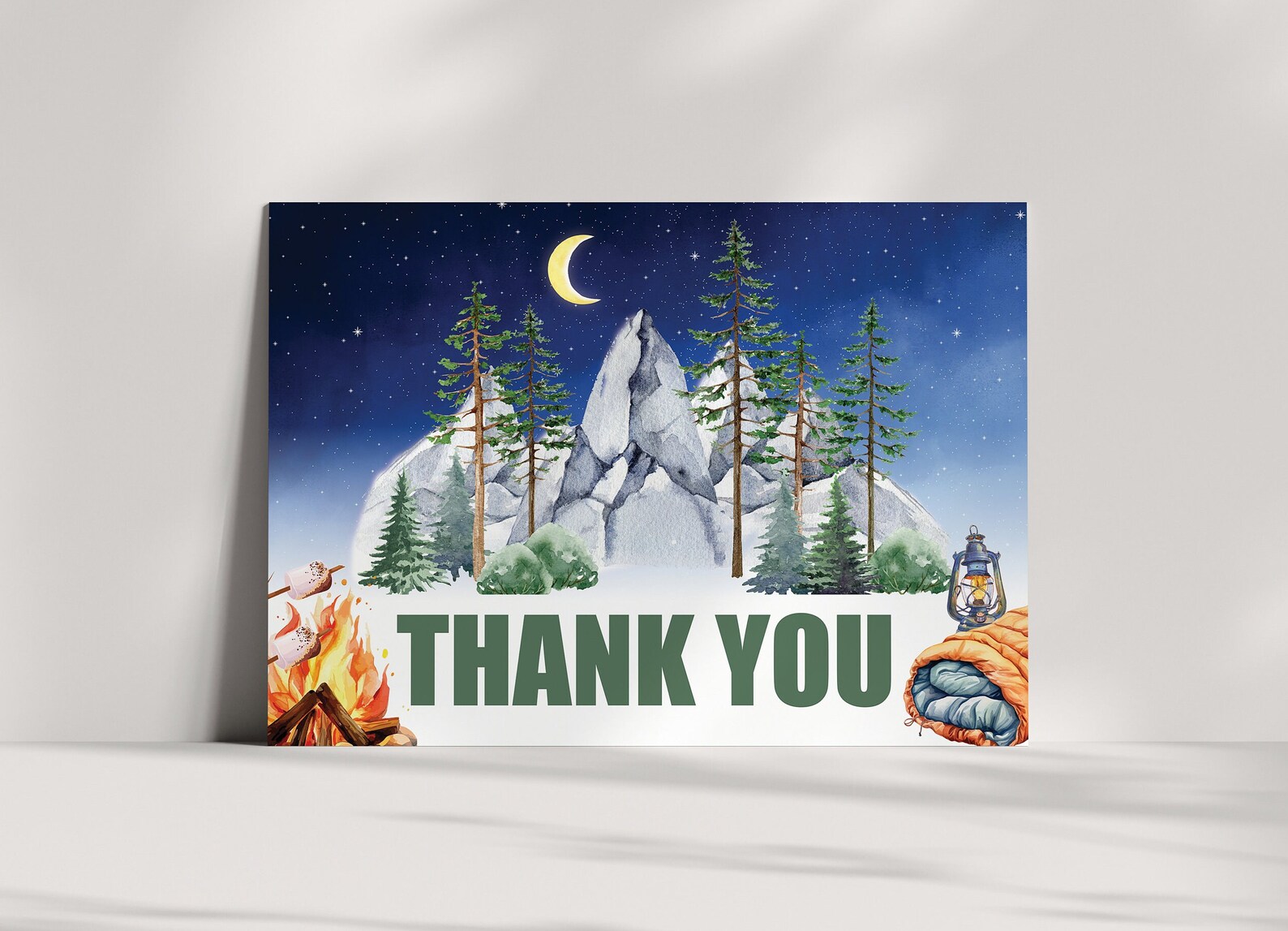 Camping Birthday Thank You Card Camp Sleepover Birthday Thank You Card Outdoors Birthday Thank ...