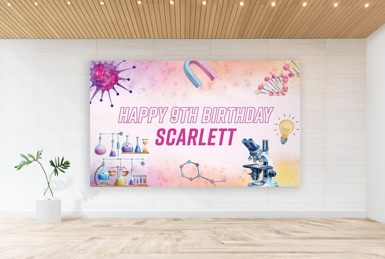 Science Birthday Backdrop Banner Girls Birthday Wall Banner Science ...