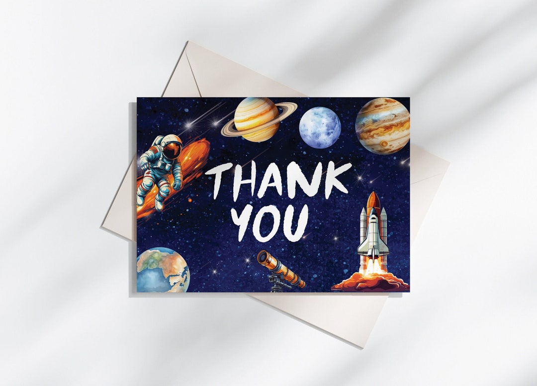 Outer Space Thank You Card Space Birthday Thank You Card Template Outer ...