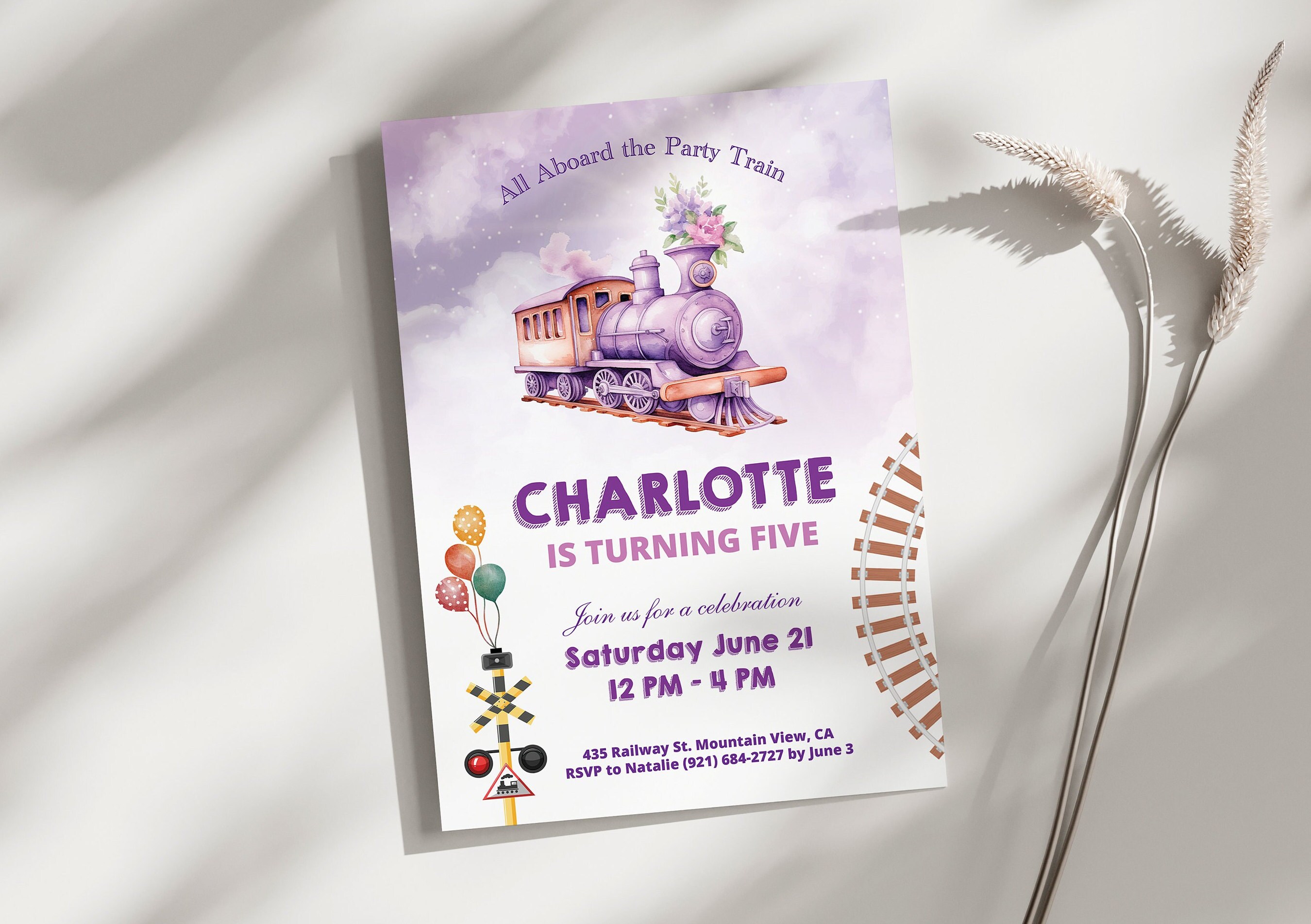 Train Birthday Thank You Card Girls Train Thank You Card Trains ...