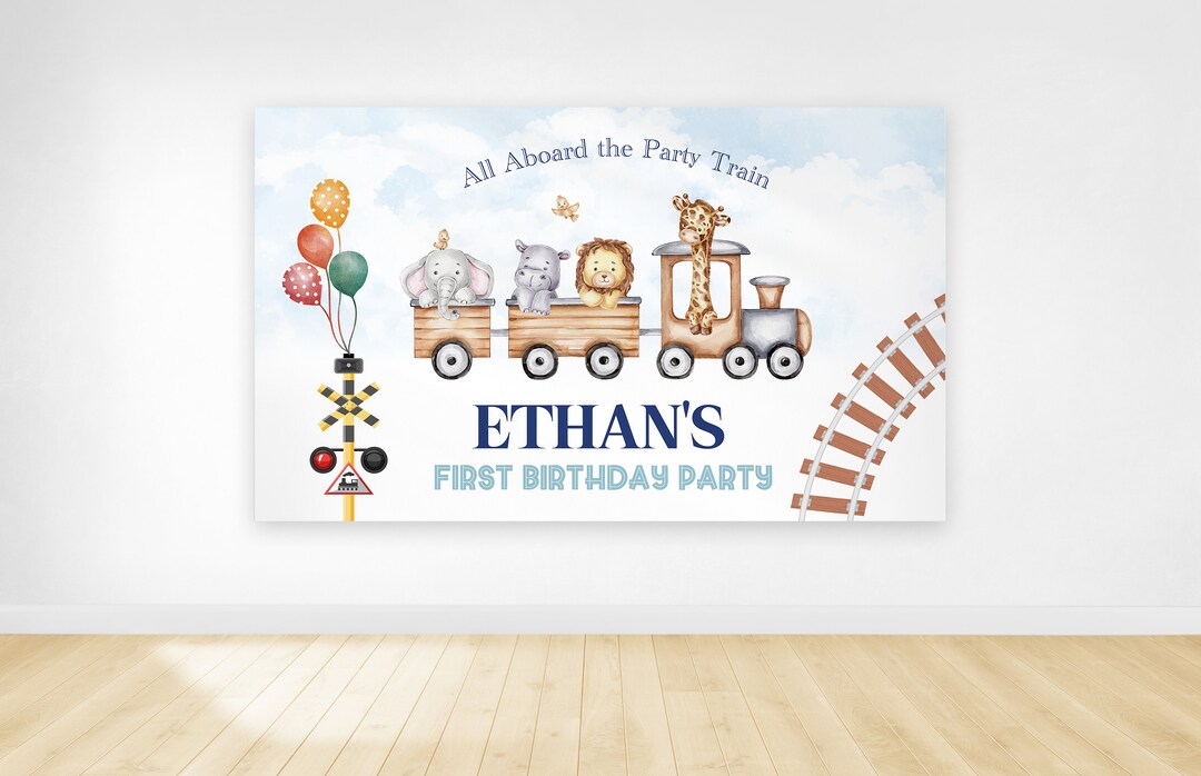 Train Backdrop Banner Baby Birthday Trains Photo Backdrop Baby Animals ...