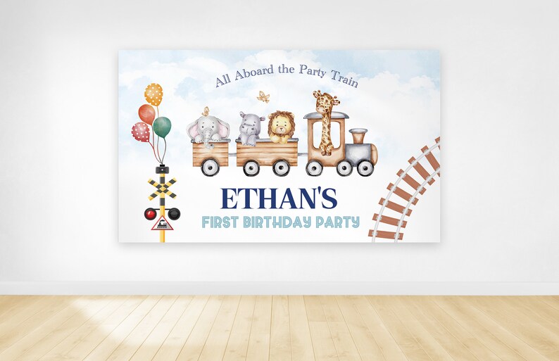 Train Backdrop Banner Baby Birthday Trains Photo Backdrop Baby Animals ...