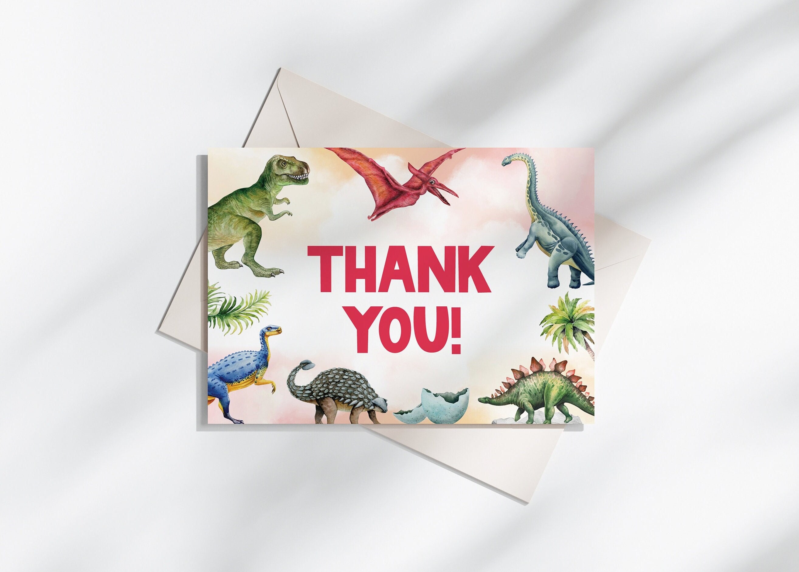Dinosaur Birthday Thank You Card Boys Dinosaur Thank You Card Template ...