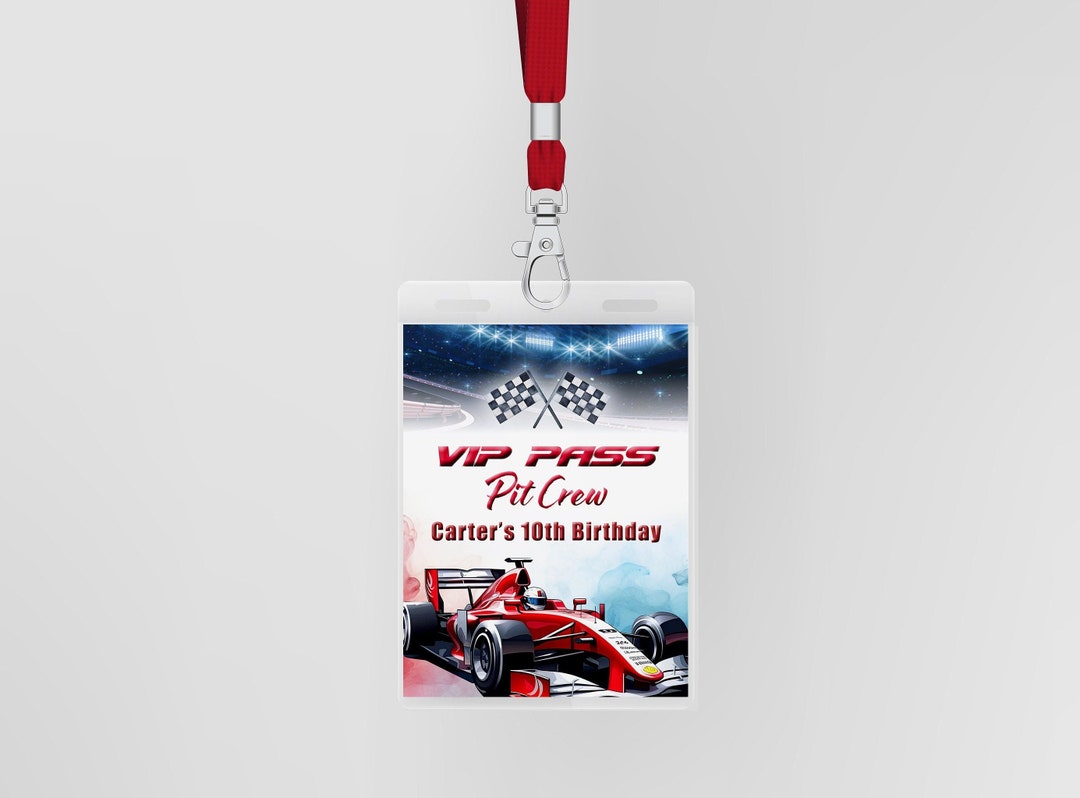 Race Car VIP Pass Race Car Birthday Crew Pass Race Car Crew Lanyard ...