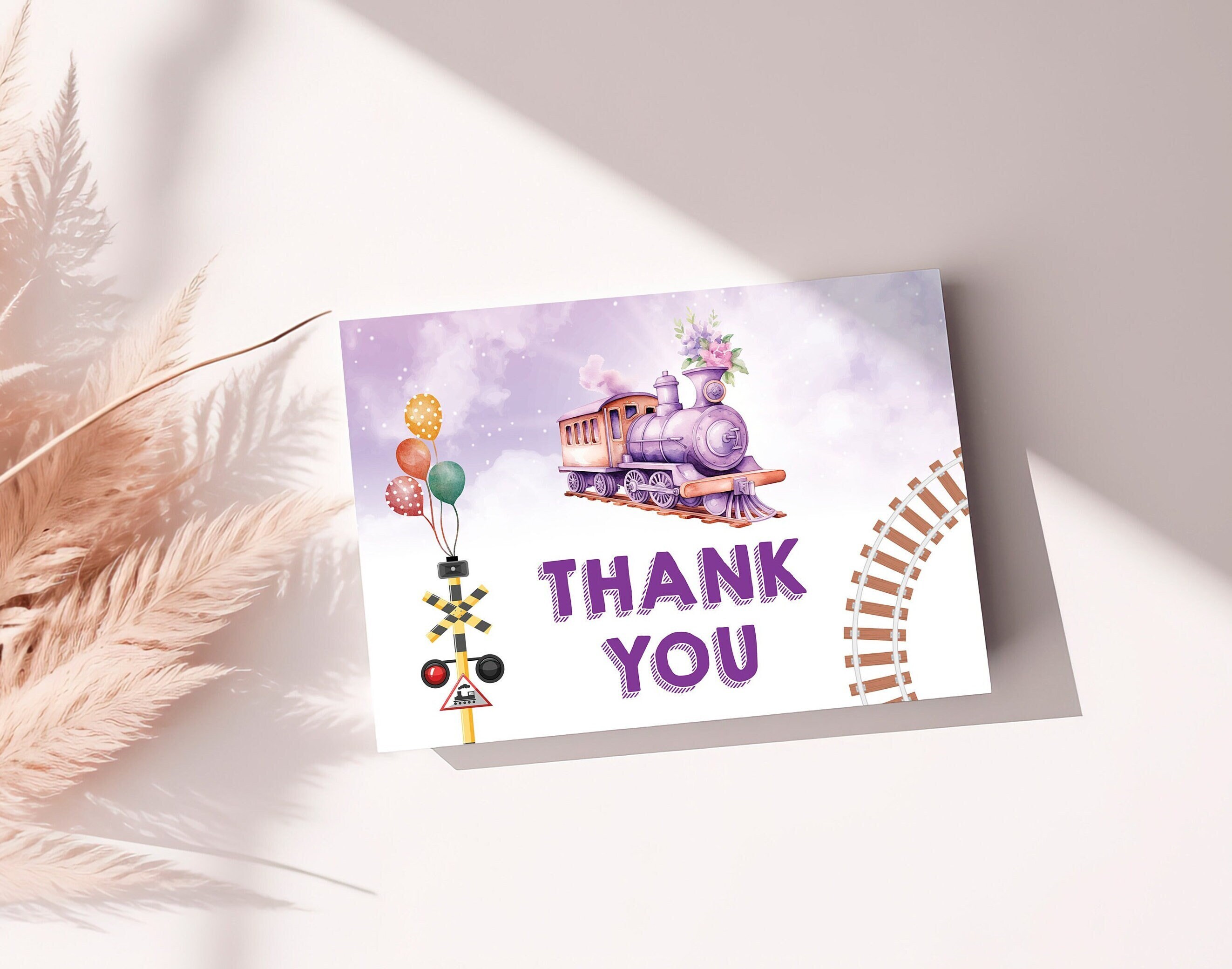 Train Birthday Thank You Card Girls Train Thank You Card Trains ...