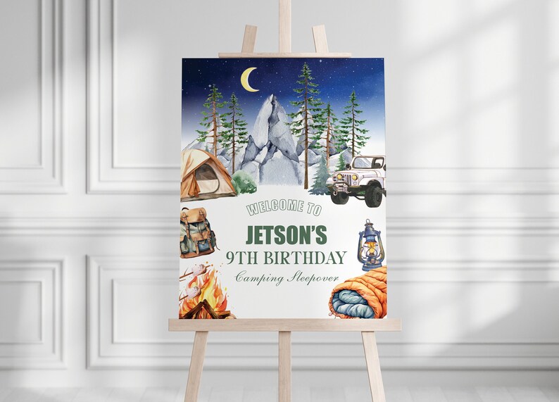 Camping Birthday Thank You Card Camp Sleepover Birthday Thank You Card Outdoors Birthday Thank ...