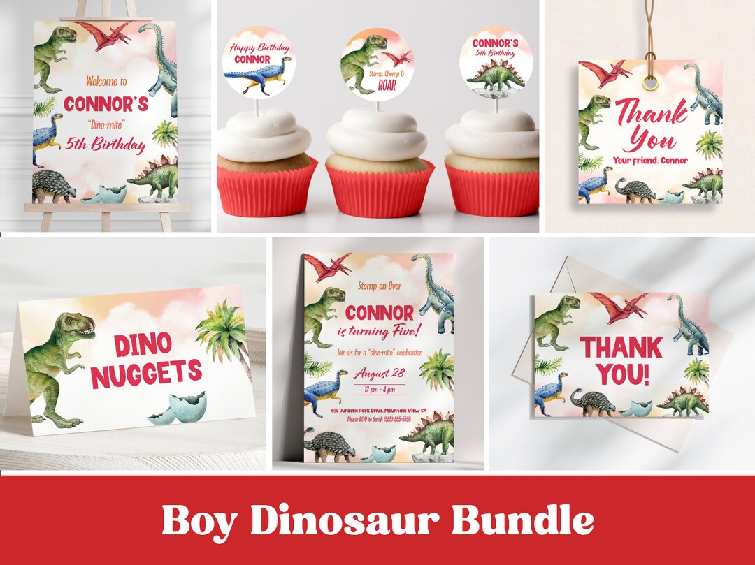 Dinosaur Birthday Digital Templates Boys Birthday Dinosaurs Template ...