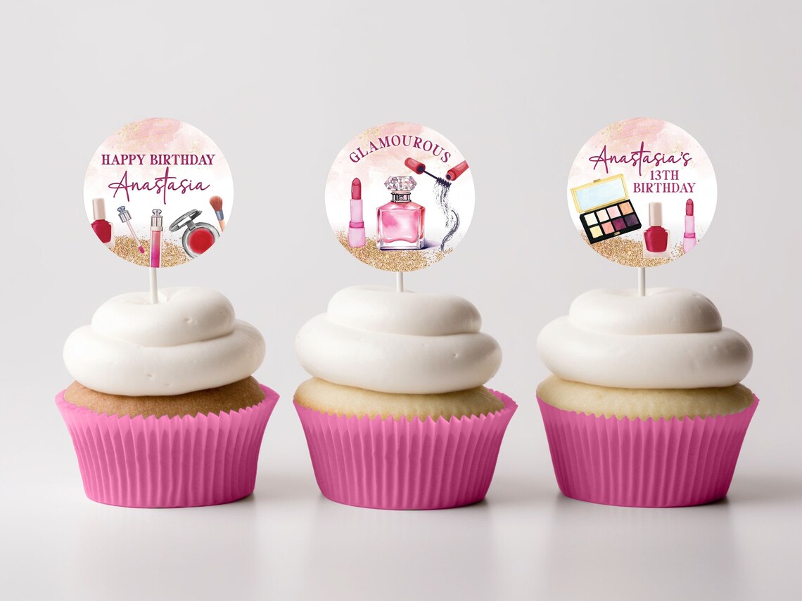 Makeup Cupcake Toppers Teen Girl Birthday Cupcake Toppers Glam Makeup ...