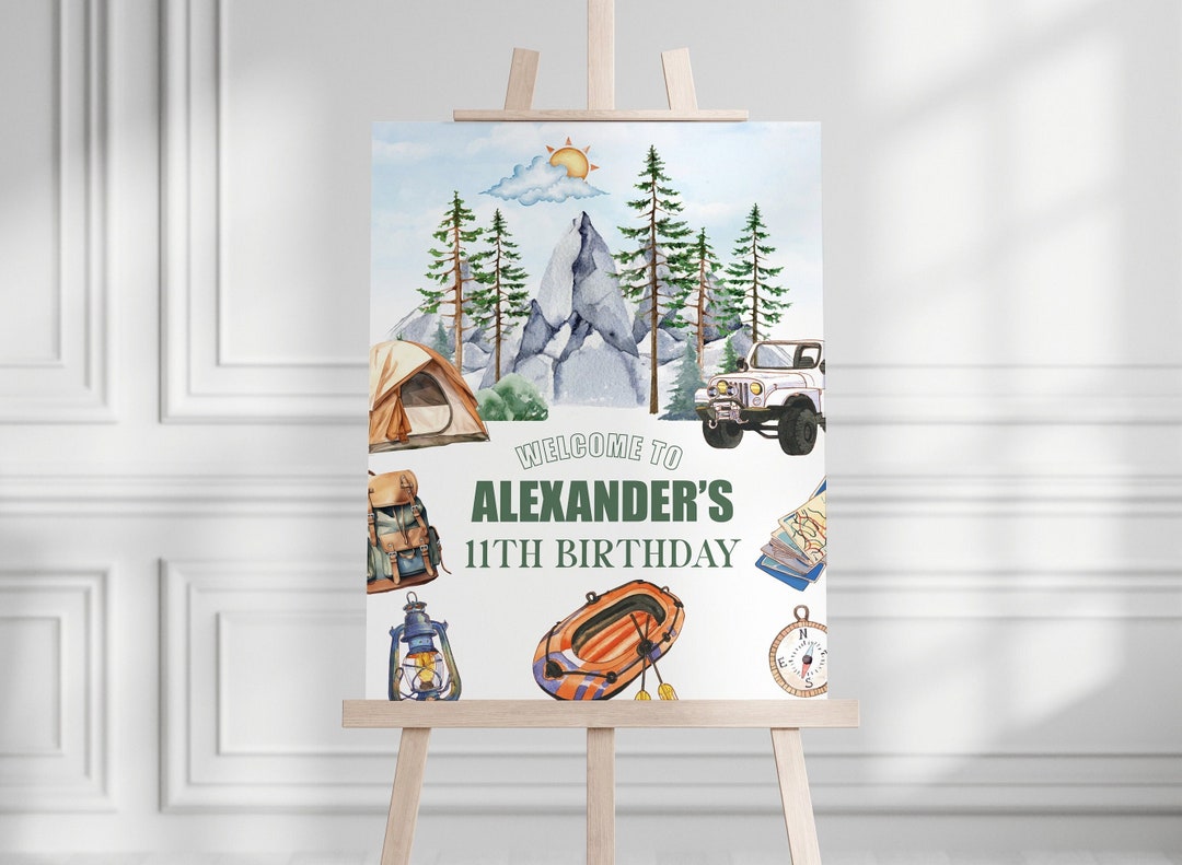 Camping Birthday Welcome Sign Camp Birthday Greeting Sign Camping ...