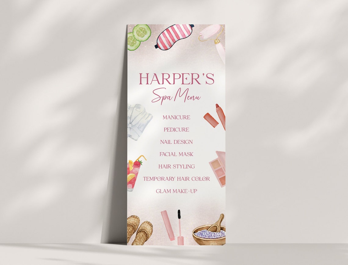 Spa Menu Table Sign Spa Birthday Sign Spa Services Menu Sign Spa Day ...