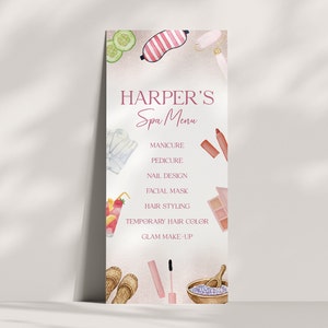 Spa Menu Table Sign Spa Birthday Sign Spa Services Menu Sign Spa Day ...