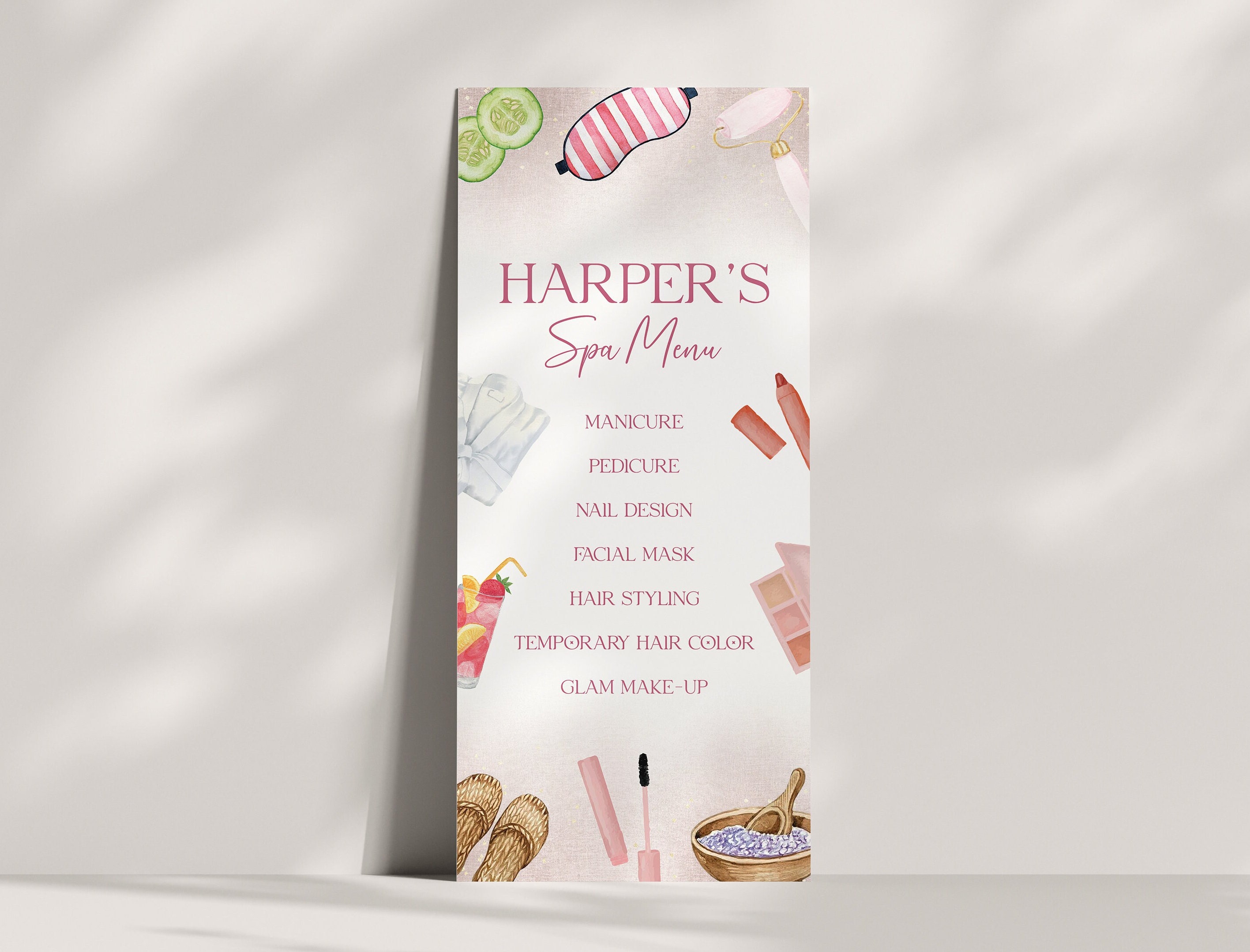 Spa Menu Table Sign Spa Birthday Sign Spa Services Menu Sign Spa Day ...