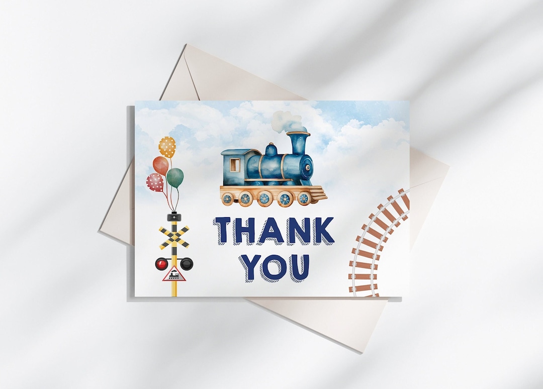 Train Birthday Thank You Card Boy Train Thank You Card Template Trains ...