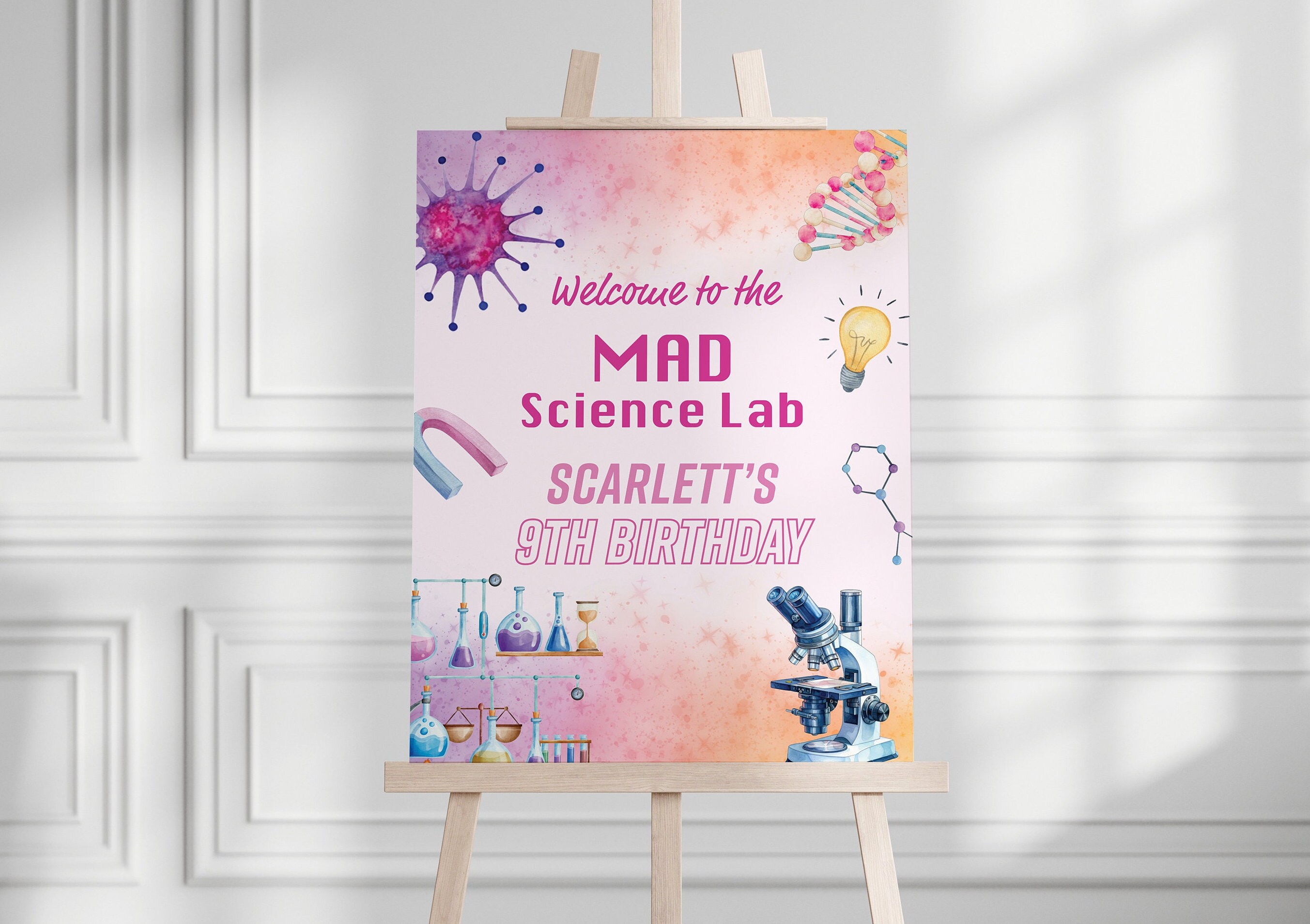 Science Birthday Backdrop Banner Girls Birthday Wall Banner Science ...