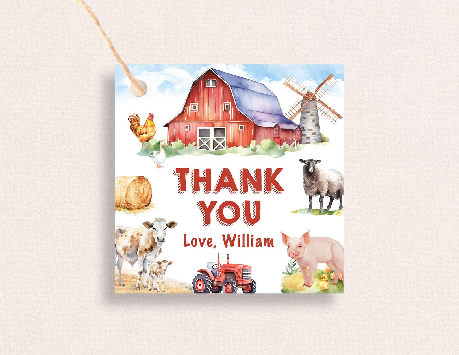 Farm Birthday Thank You Card Farm Animals Thank You Card Template Farm ...