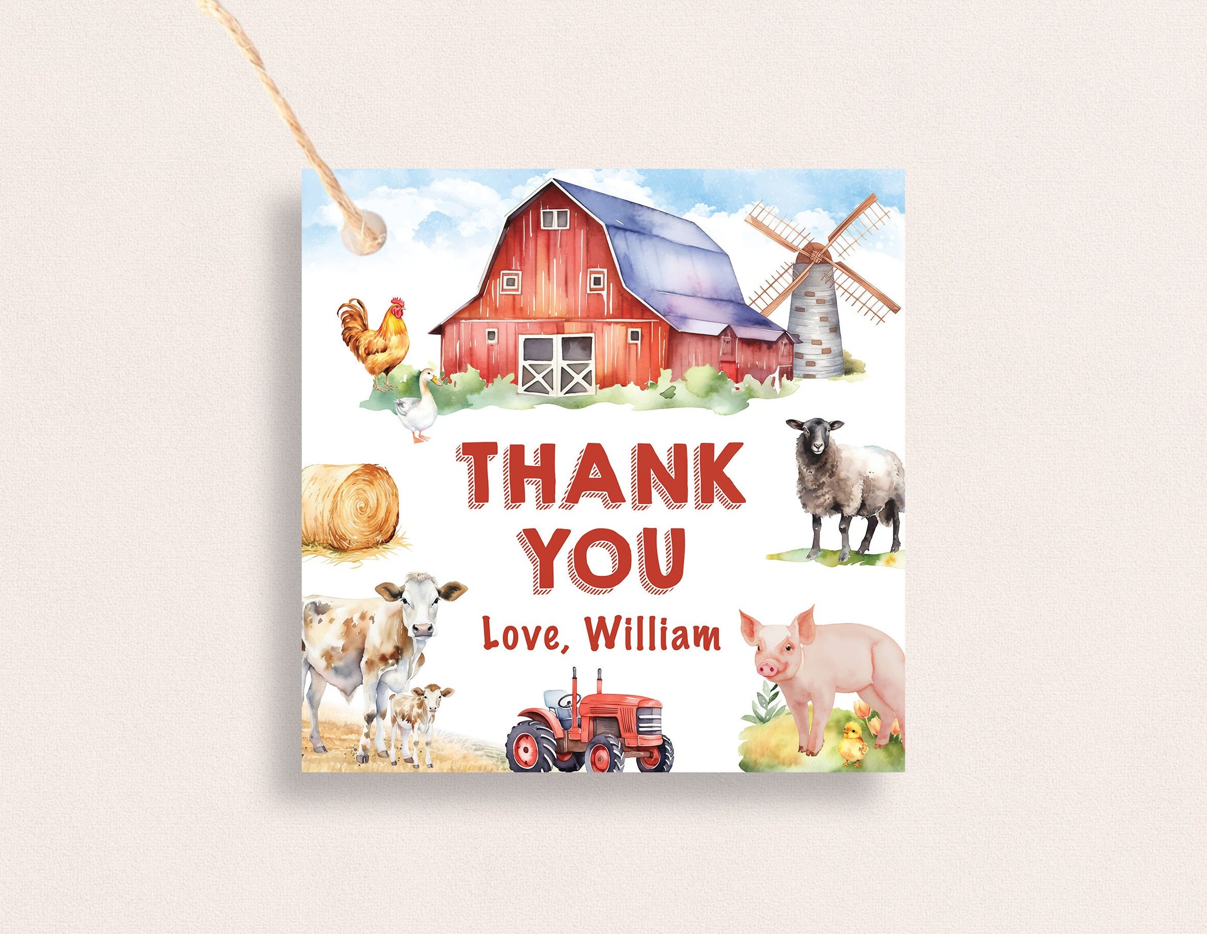 Farm Birthday Thank You Card Farm Animals Thank You Card Template Farm ...