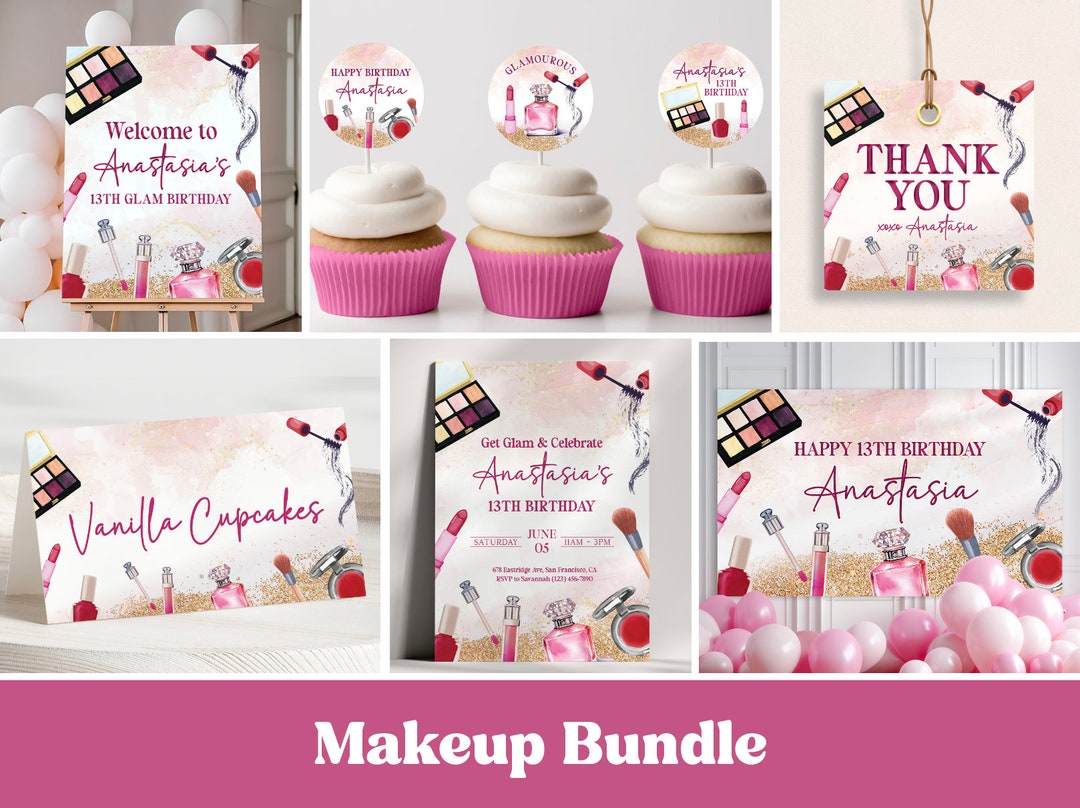 Makeup Birthday Templates Bundle Girls Birthday Templates Makeup ...