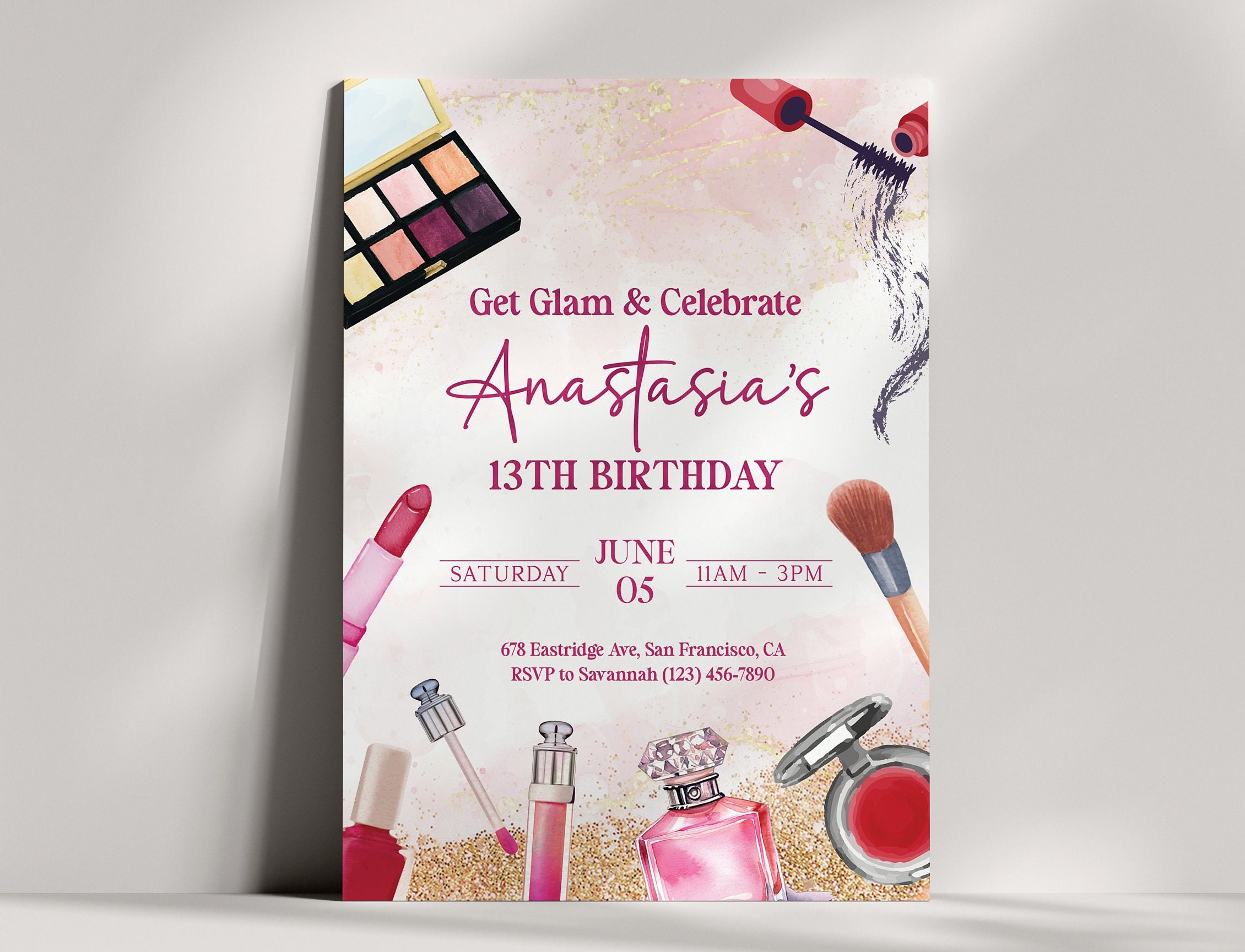 Makeup Birthday Invitation Make up Editable Template Glam Makeup Teen ...
