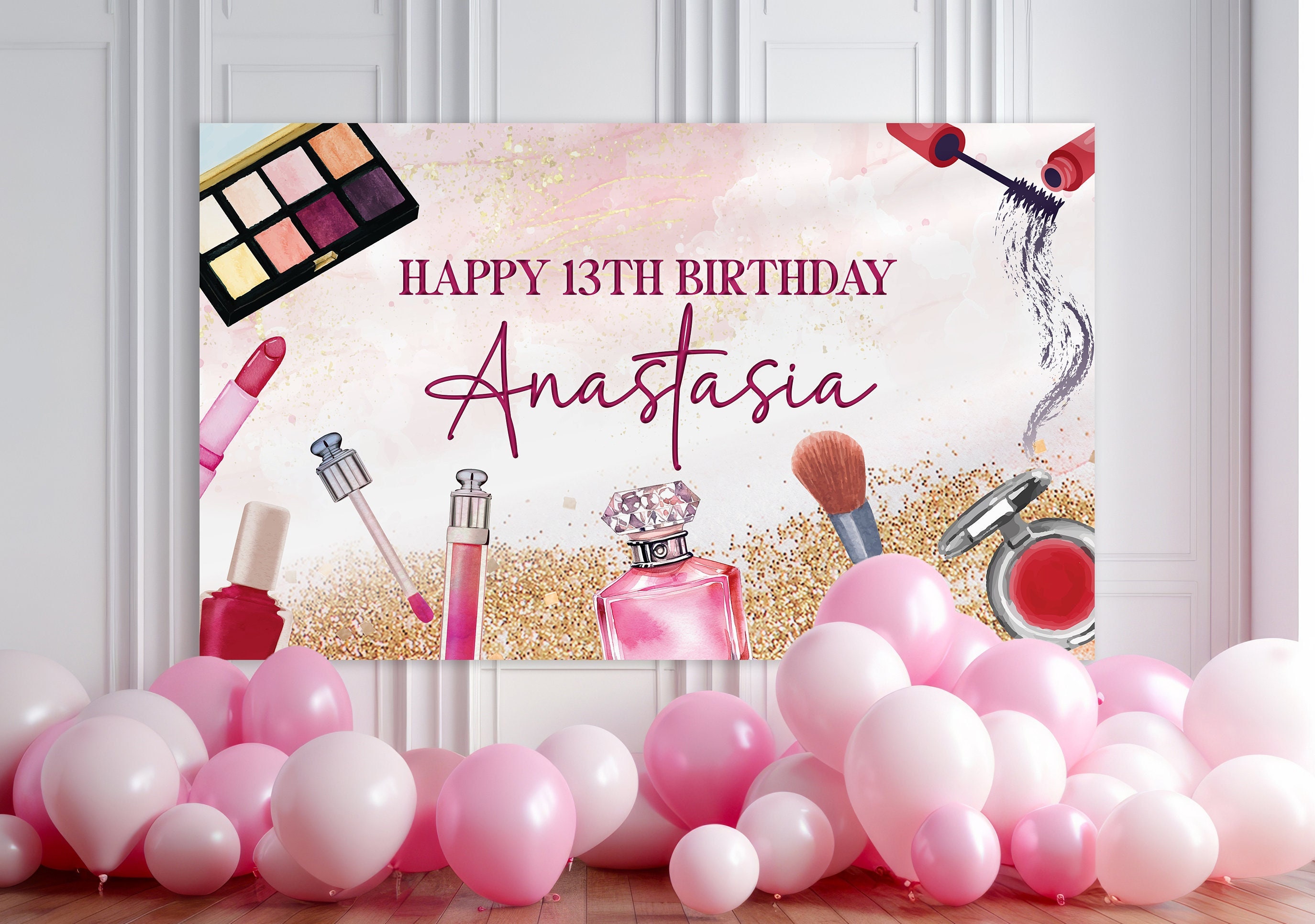 Makeup Birthday Backdrop Banner Girls Birthday Make up Wall Banner Teen ...