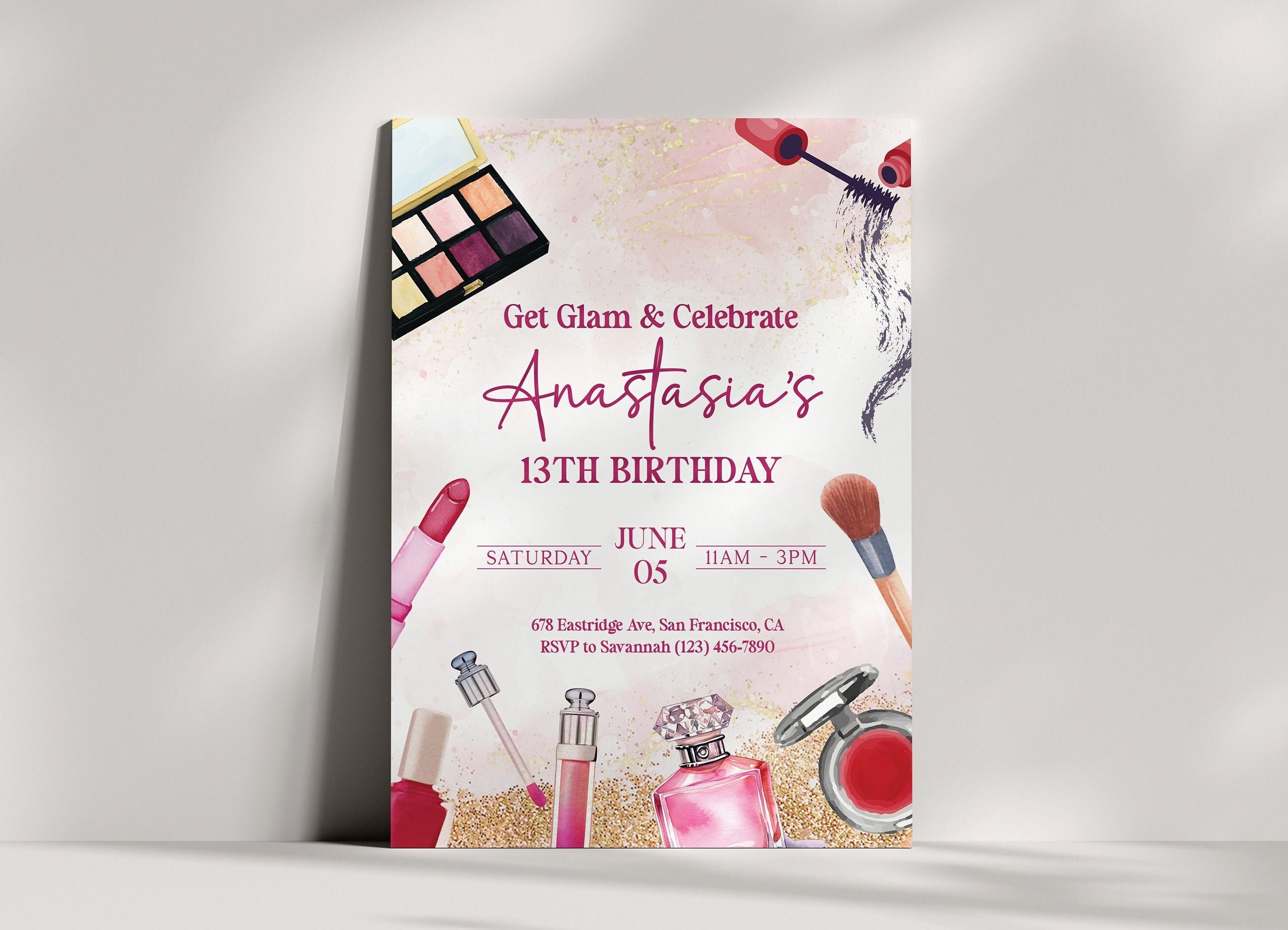 Makeup Birthday Thank You Card Glam Makeup Teen Girl Birthday Thank You ...
