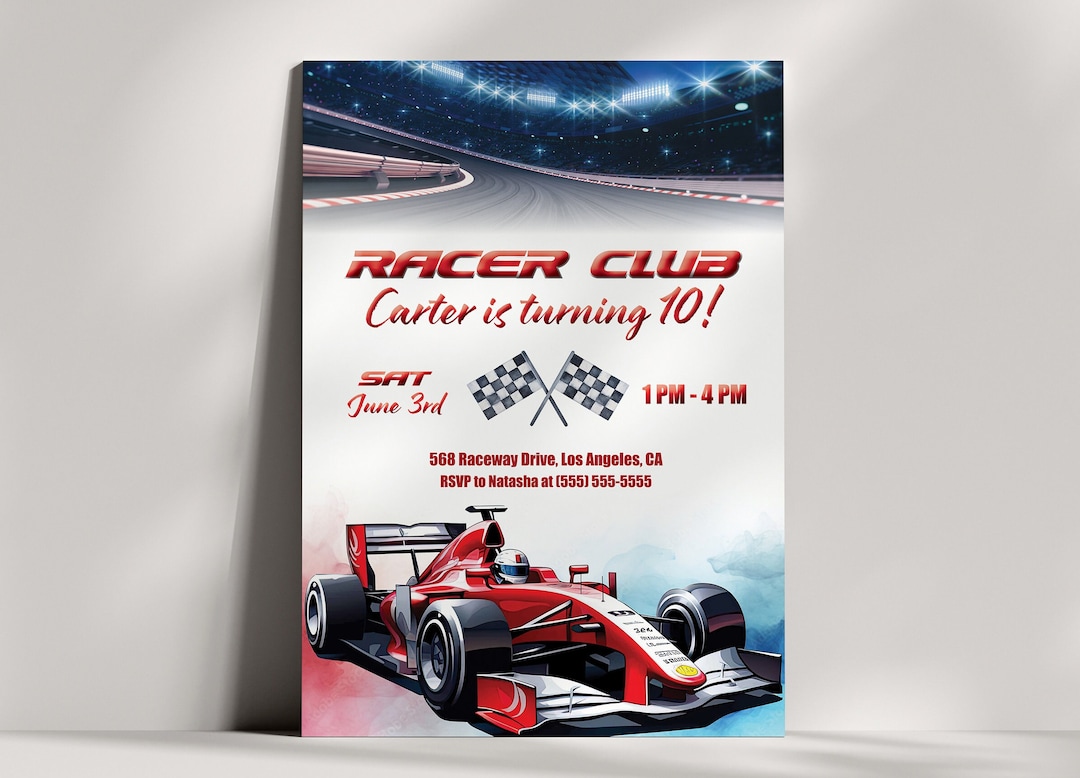 Invitación de cumpleaños de Racecar, plantilla editable de coche de ...
