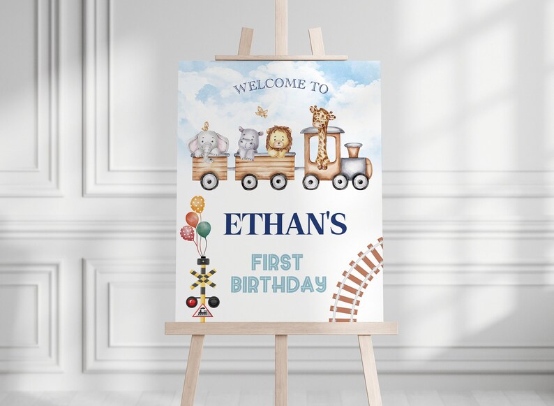 Train Backdrop Banner Baby Birthday Trains Photo Backdrop Baby Animals ...
