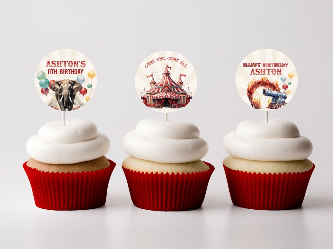 Circus Birthday Cupcake Toppers Carnival Editable Cupcake Toppers ...