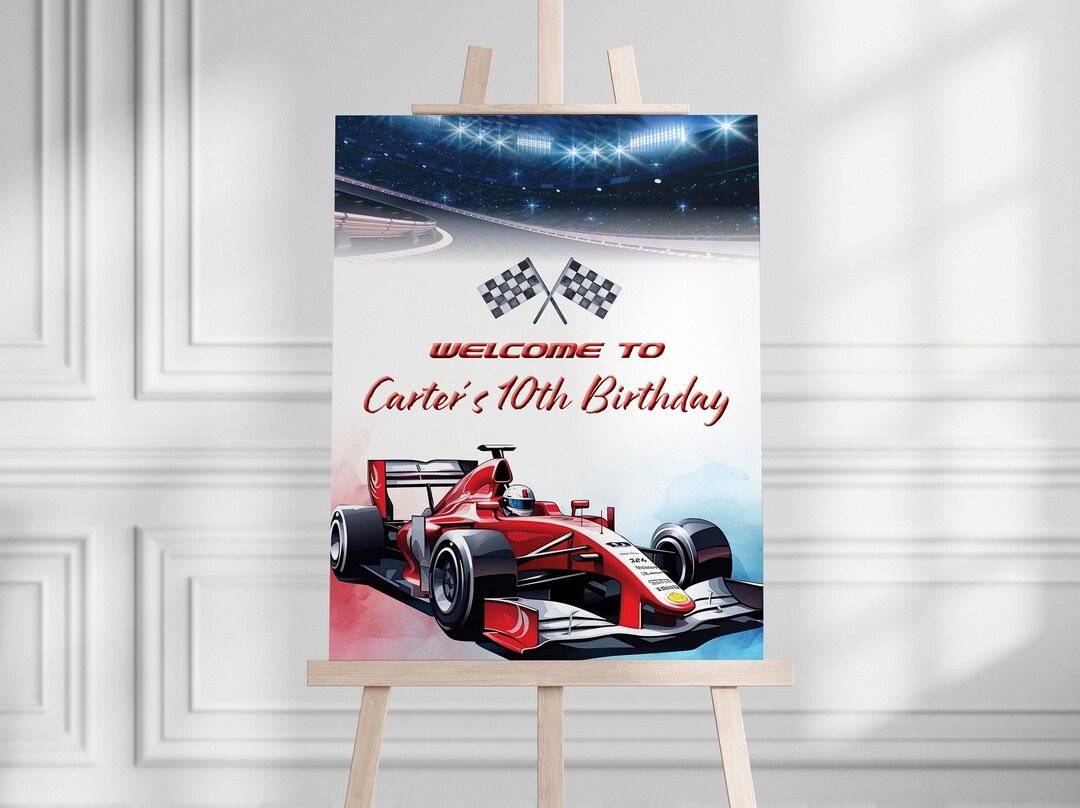 Race Car Welcome Sign Boys Birthday Greeting Signage Race Cars Welcome ...