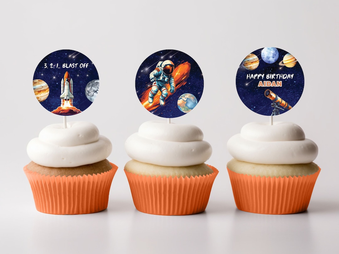 Outer Space Cupcake Toppers Space Birthday Cupcake Toppers Editable ...