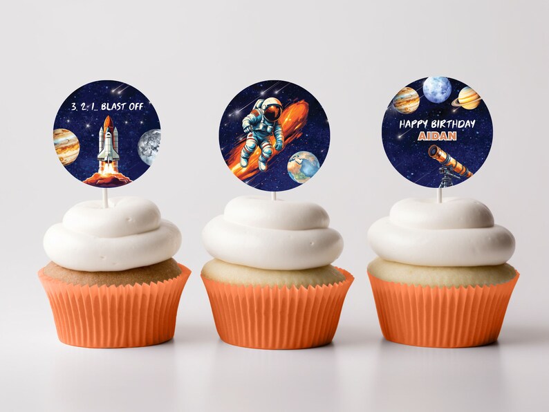 Outer Space Cupcake Toppers Space Birthday Cupcake Toppers Editable ...